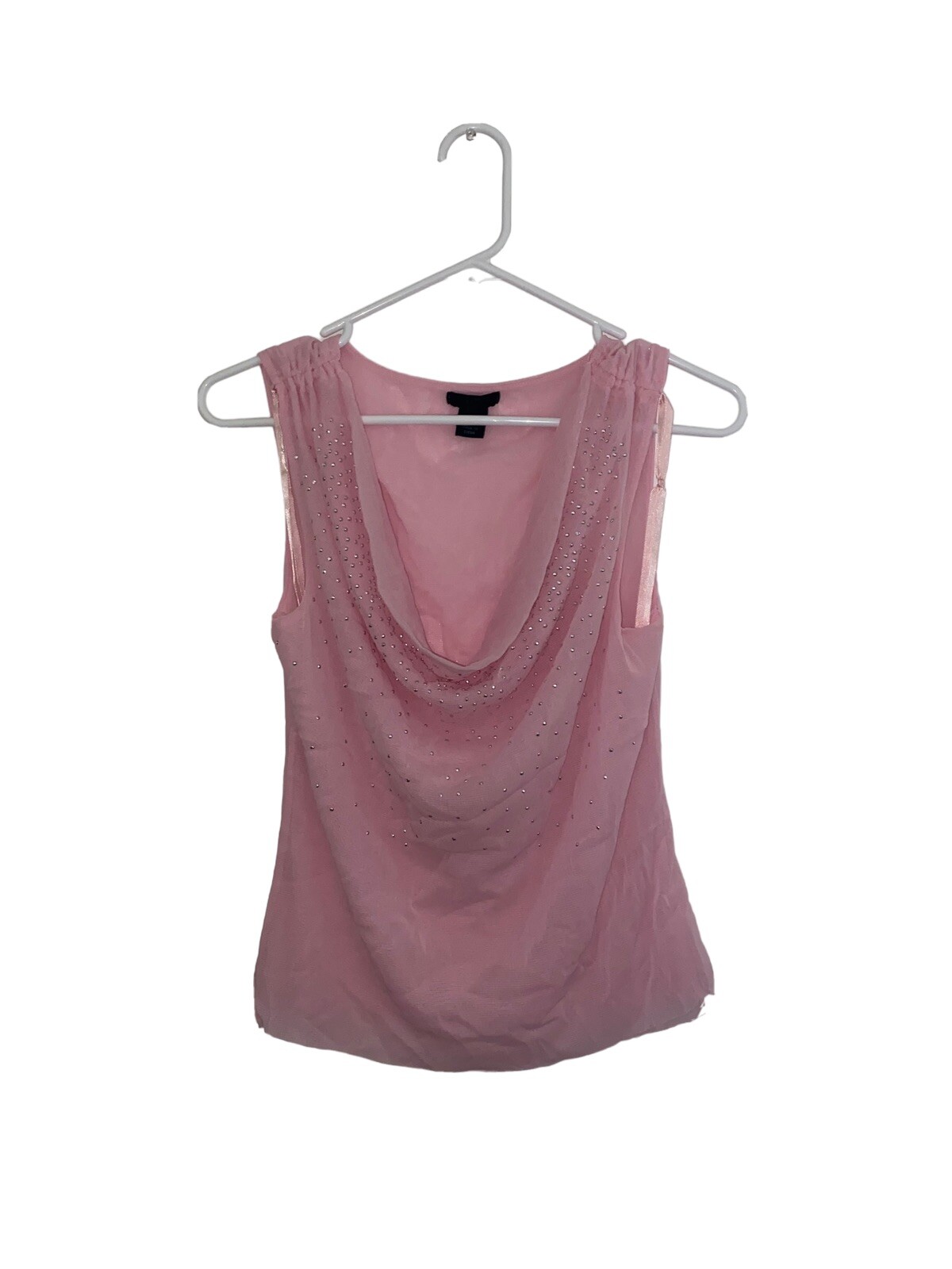 Y2K Pink Embellished Studded Top Droopy Neckline Sleeveless Womens Size ...