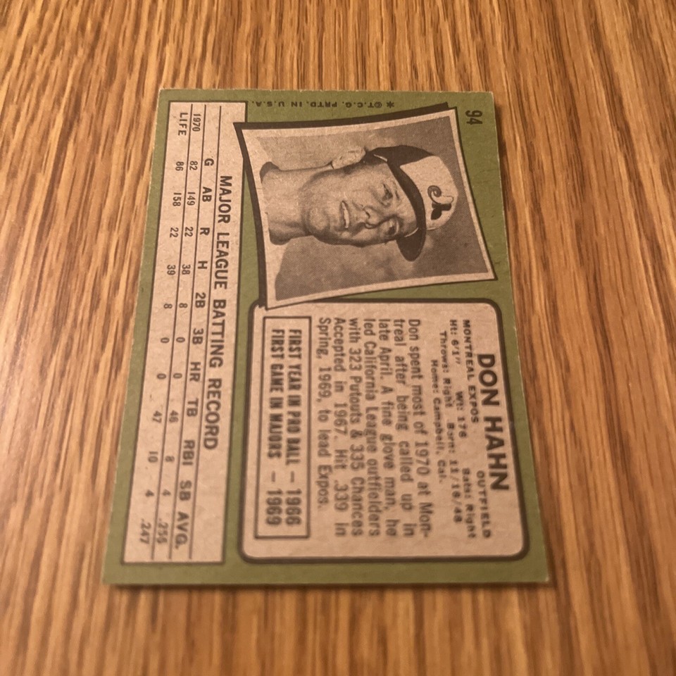 1971 Topps Don Hahn Montreal Expos 94 Mid Grade Free Shipping | eBay