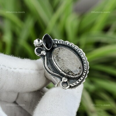 Gift For Women Promise Ring Size 7.75 925 Silver Natural Stingray Coral ...