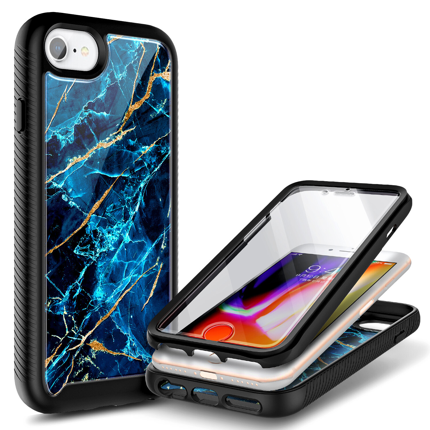 For iPhone 6 6s 7 8 Plus, 360° Full Body Defender Case Built-In Screen ...