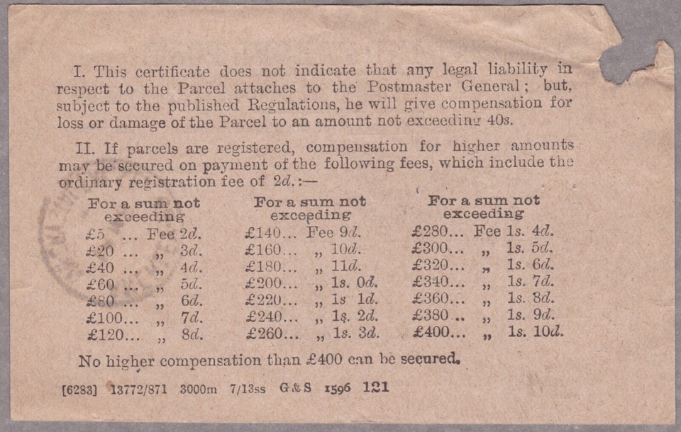 1914 PARCEL POST CERTIFICATE OF POSTING ANERELY RD NR CRYSTAL PAL TO ...