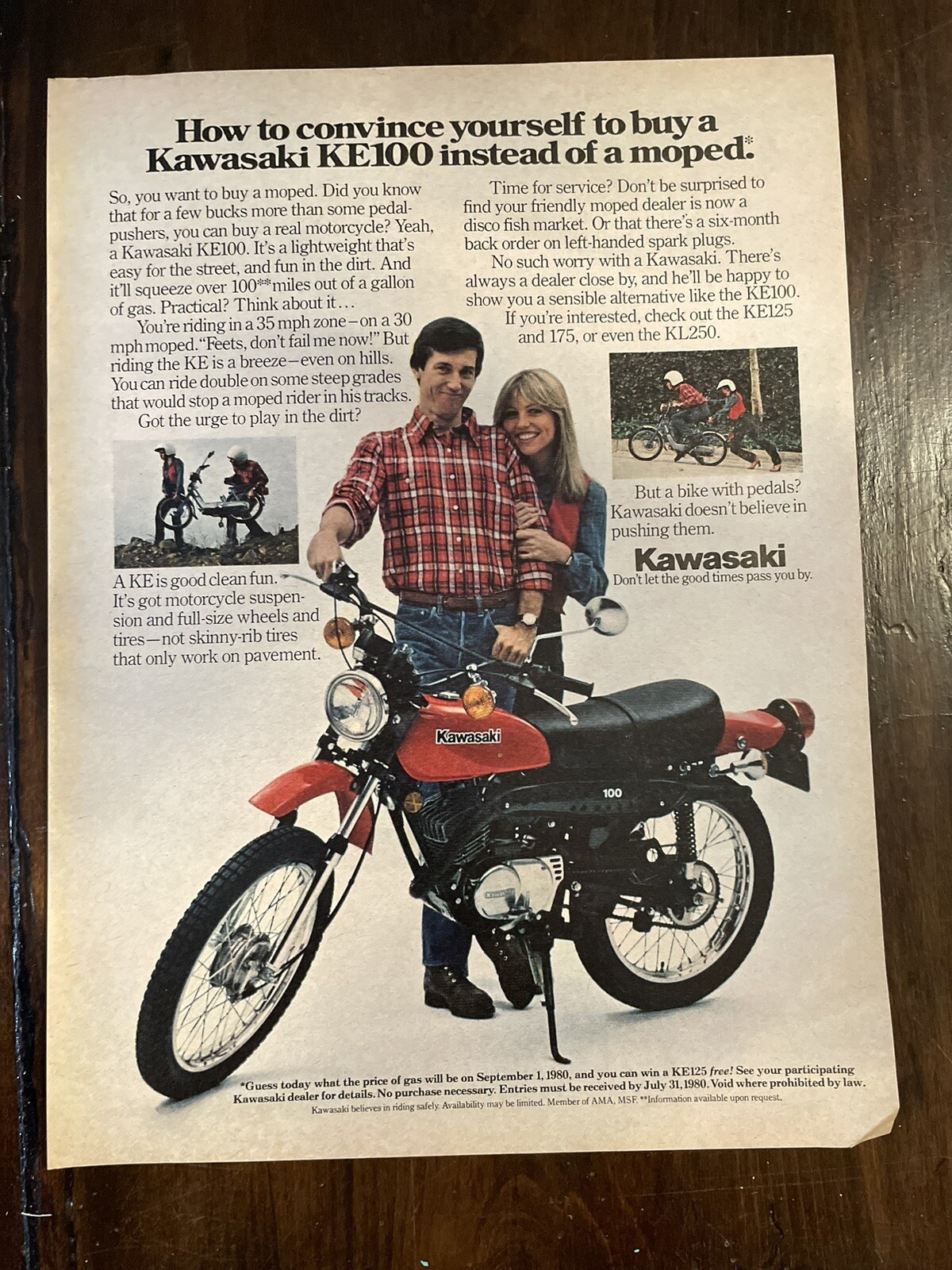 Kawasaki KE100 Lightweight Street Dirt Bike Motorcycle Vintage Print Ad ...