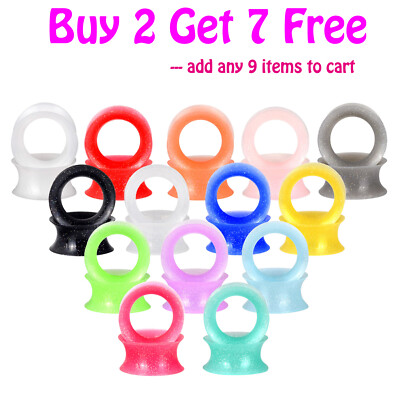 Pair Thin Silicone Glitter Ear Flesh Tunnels Gauges Plugs Ear Piercing ...