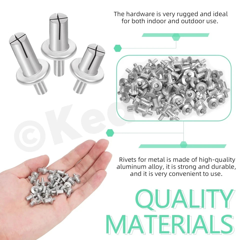 130Pcs Hammer Drive Rivets Aluminum Core Rivets with round Head ...