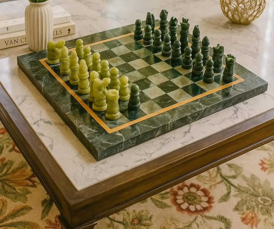 Green Marble Chess Set with Chess Pieces | Handmade Stone Chess Board ...
