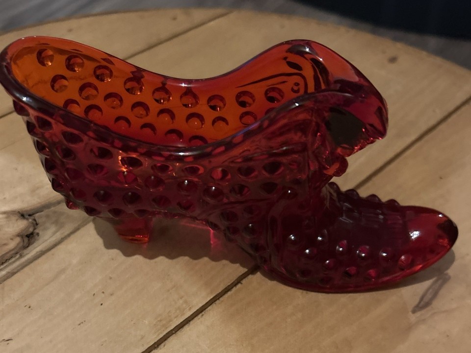 Fenton Ruby Red Hobnail Glass Slipper with Cat Head | eBay