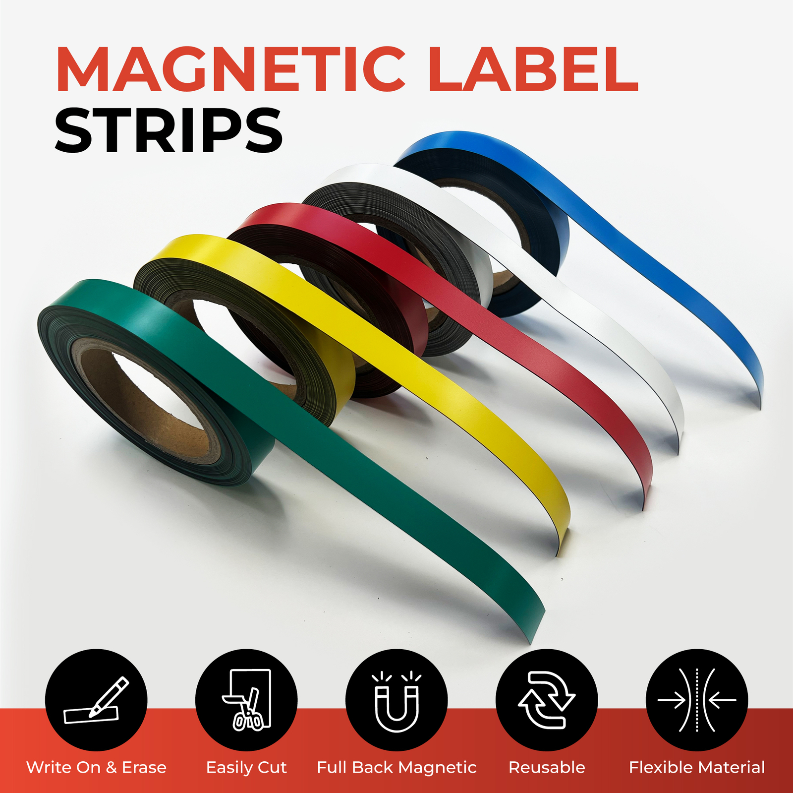 10m White Magnetic Strip Roll with Dry Wipe Clean Finish - Whiteboard ...
