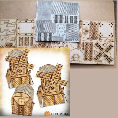 FSC027 TTCOMBAT MDF HALFLING WINDMILLS TO BE MOUNTED MINIATURE 28MM ...