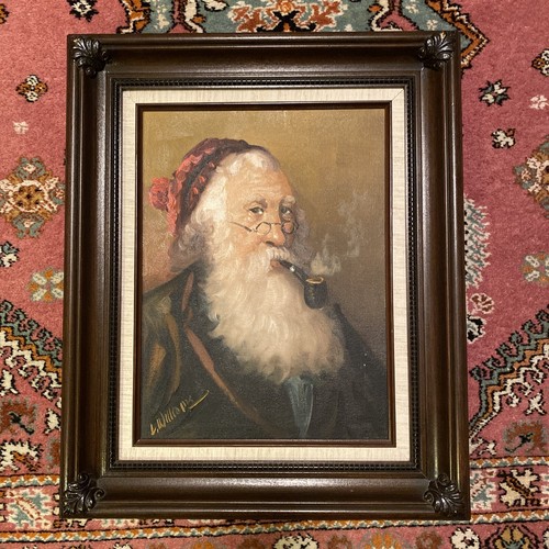 Antique Original Oil Painting Old Man Smoking Pipe Isaac L. Williams ...