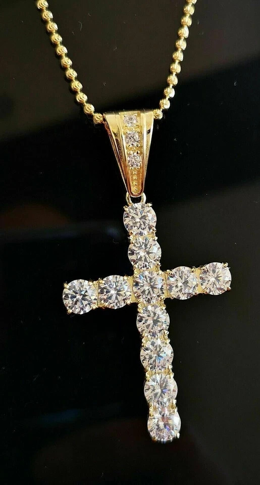 Genuine Cross Pendant 2Ct Lab Created Diamond 14K Yellow Gold Over Free ...