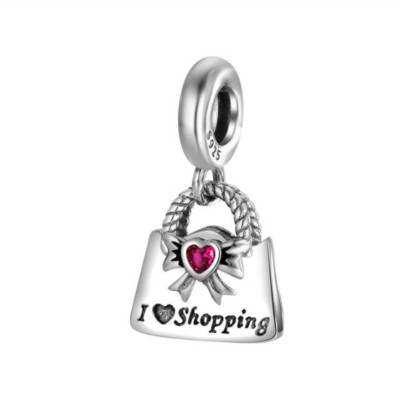 925 Sterling Silver Bag Shopping Charms Beads Fit 925 Bracelets DIY ...