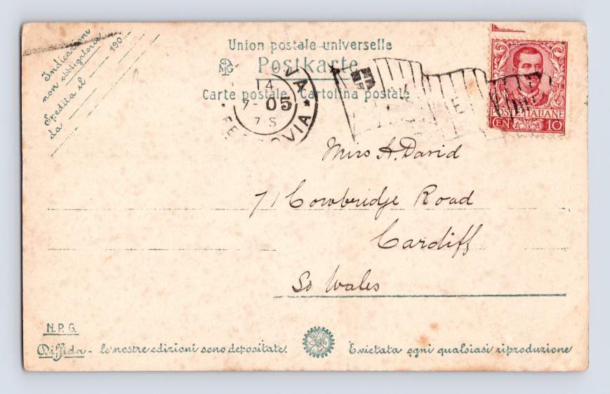 Large Letter H ~ Antique RPPC Photo Postcard Cover Italy to Cardiff ...