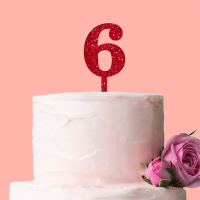 Number 6 Cake Topper Glitter Red Birthday Decoration Present Gift Idea ...