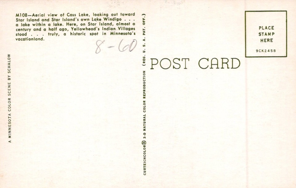Cass Lake Star Island lake Windigo Minnesota Aerial View Postcard | eBay