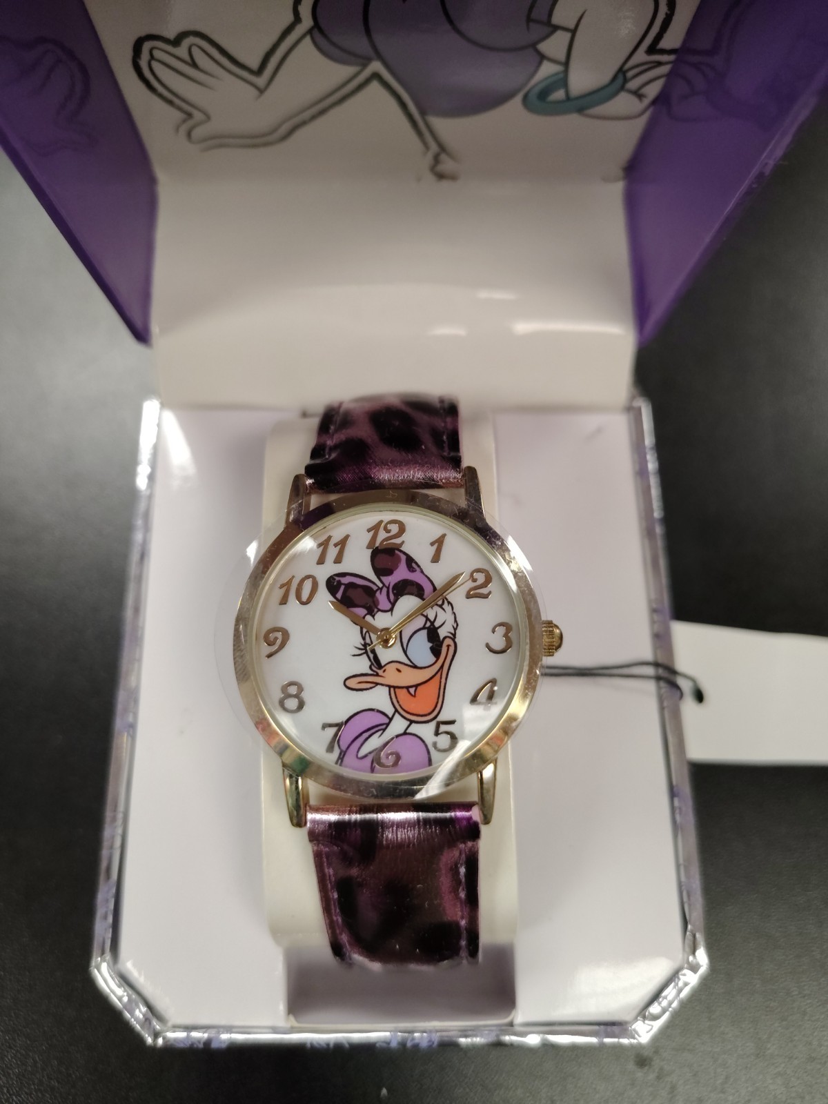 Disney Daisy Duck Watch Genuine Leather Purple Leopard Print Strap Nib ...