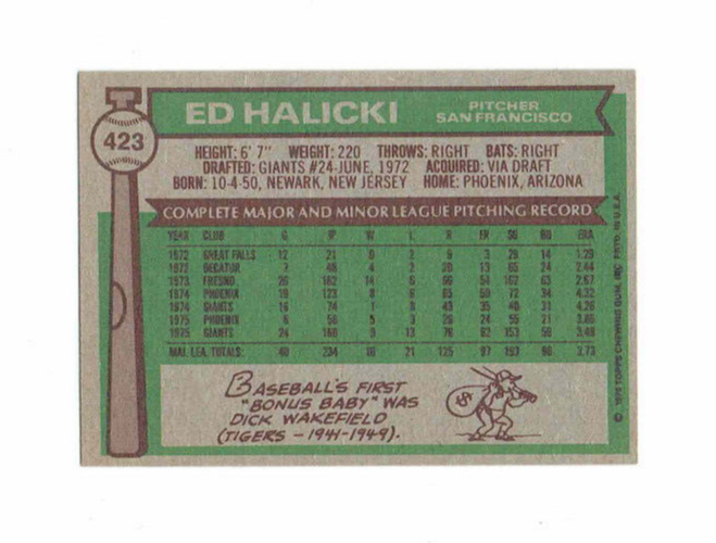 Ed Halicki San Francisco Giants P # 423 Topps 1978 #Baseball Card | eBay