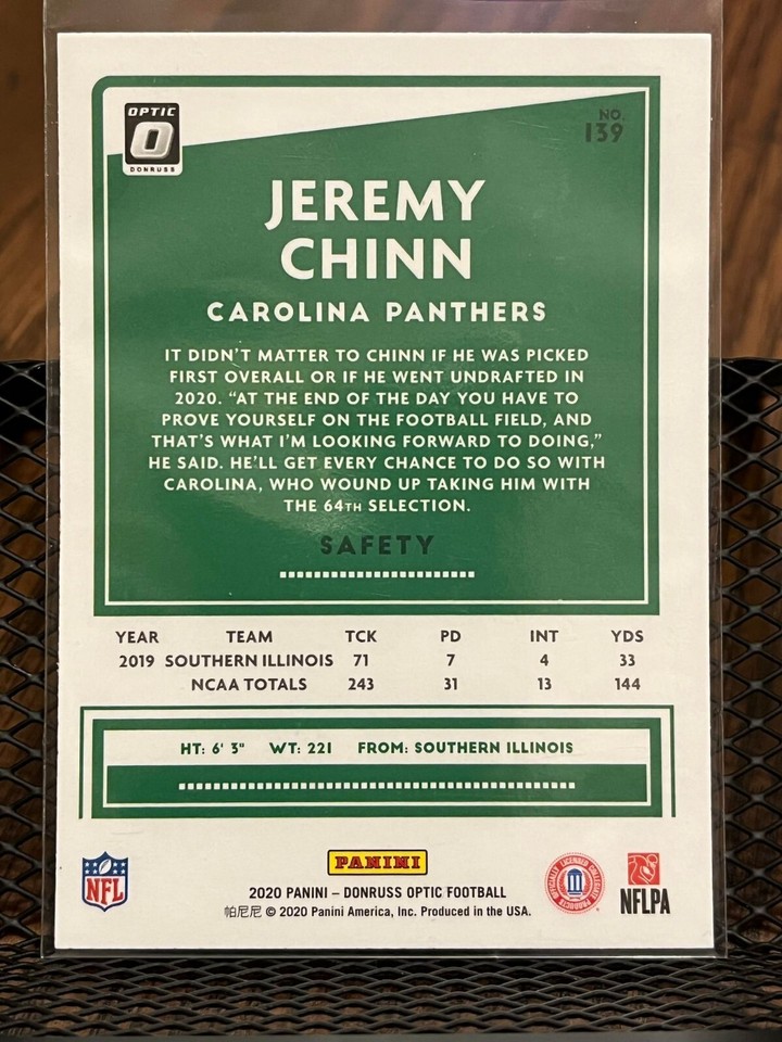 JEREMY CHINN 2020 DONRUSS OPTIC ROOKIE CAR PANTHERS SOUTHERN ILLINOIS ...