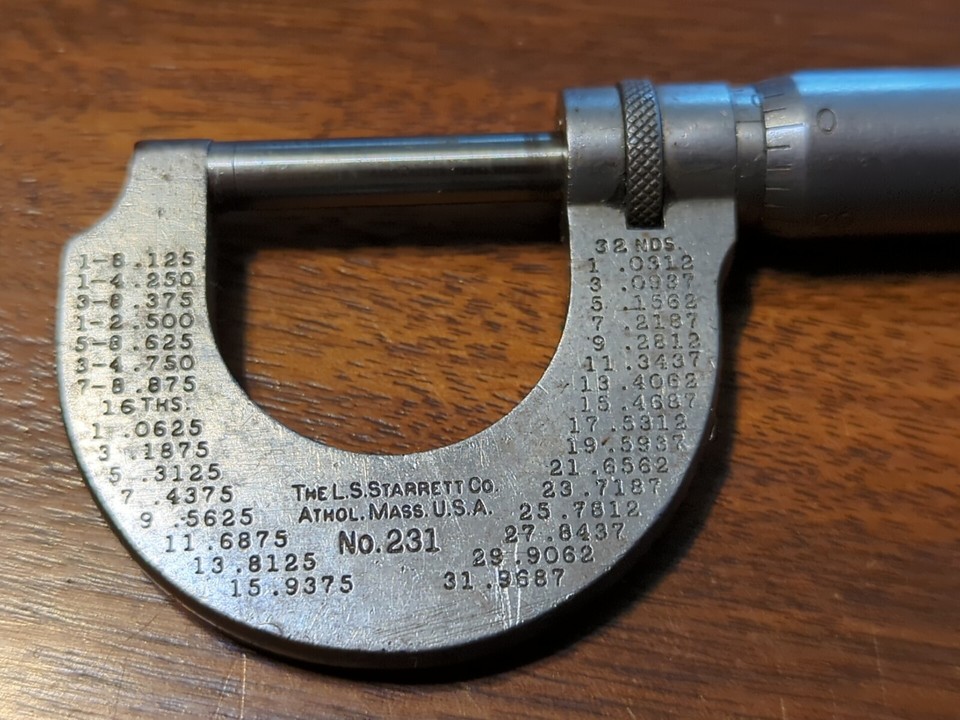 Vintage Starrett No. 231 0"-1" Outside Micrometer 0.0001 Res. Ratchet ...
