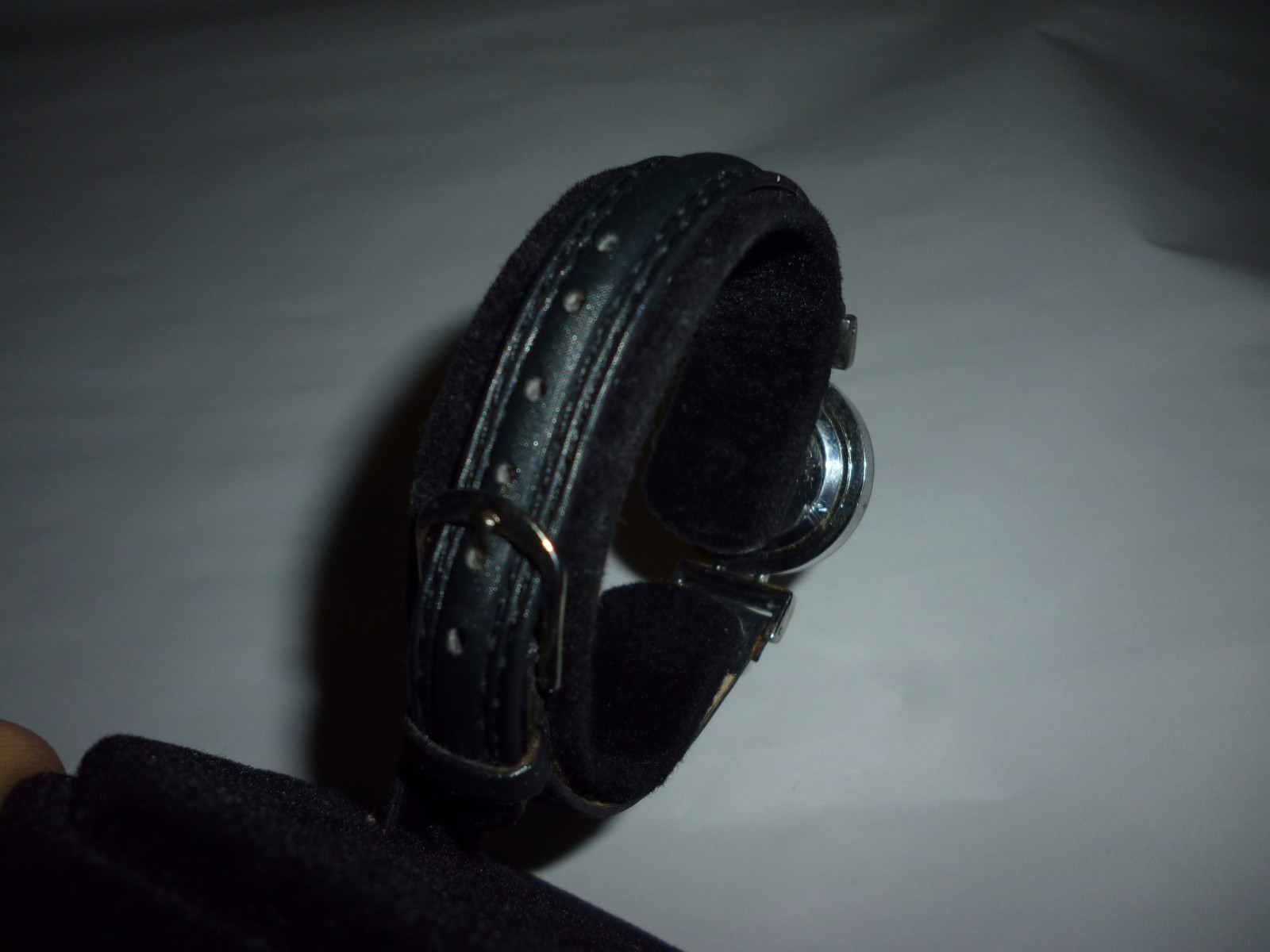 Ladies Fondini Designer Silvertone Analog Quartz Watch Black Leather ...