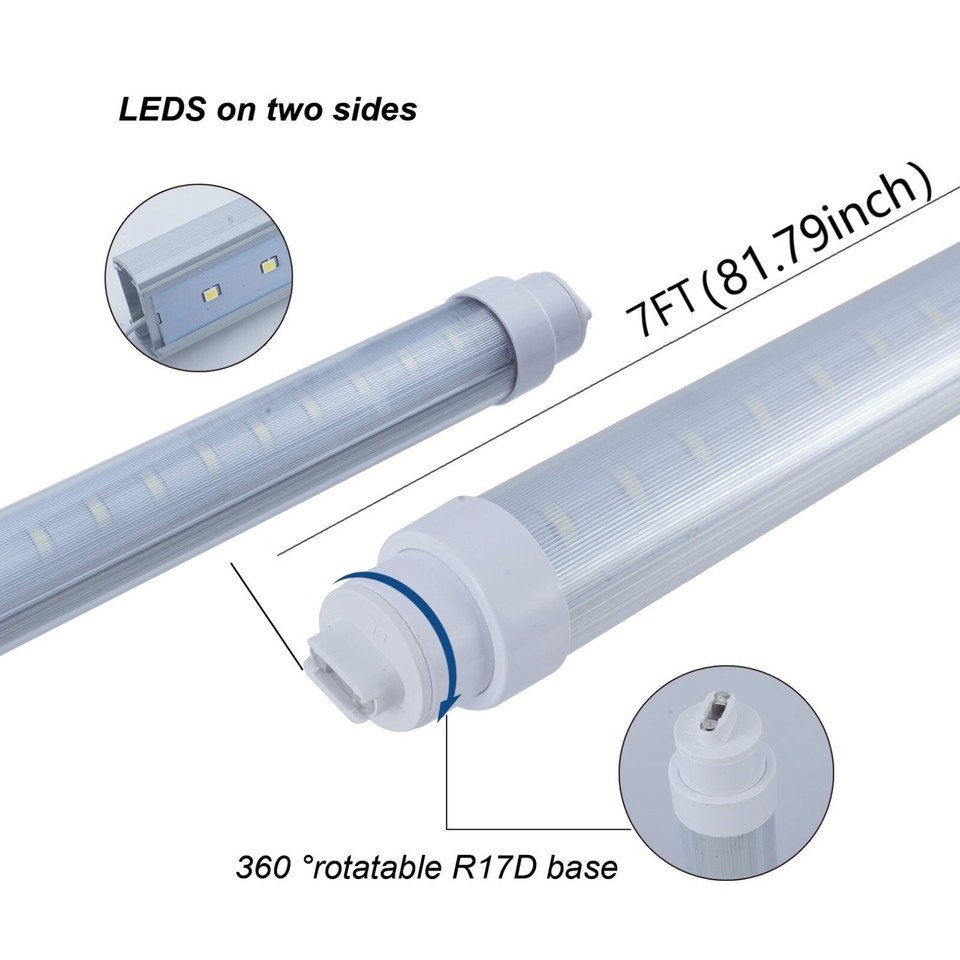 6 PACK 7FT 60W Led Tube R17D T12/HO/RDC Base F84T12/D/HO For Double ...