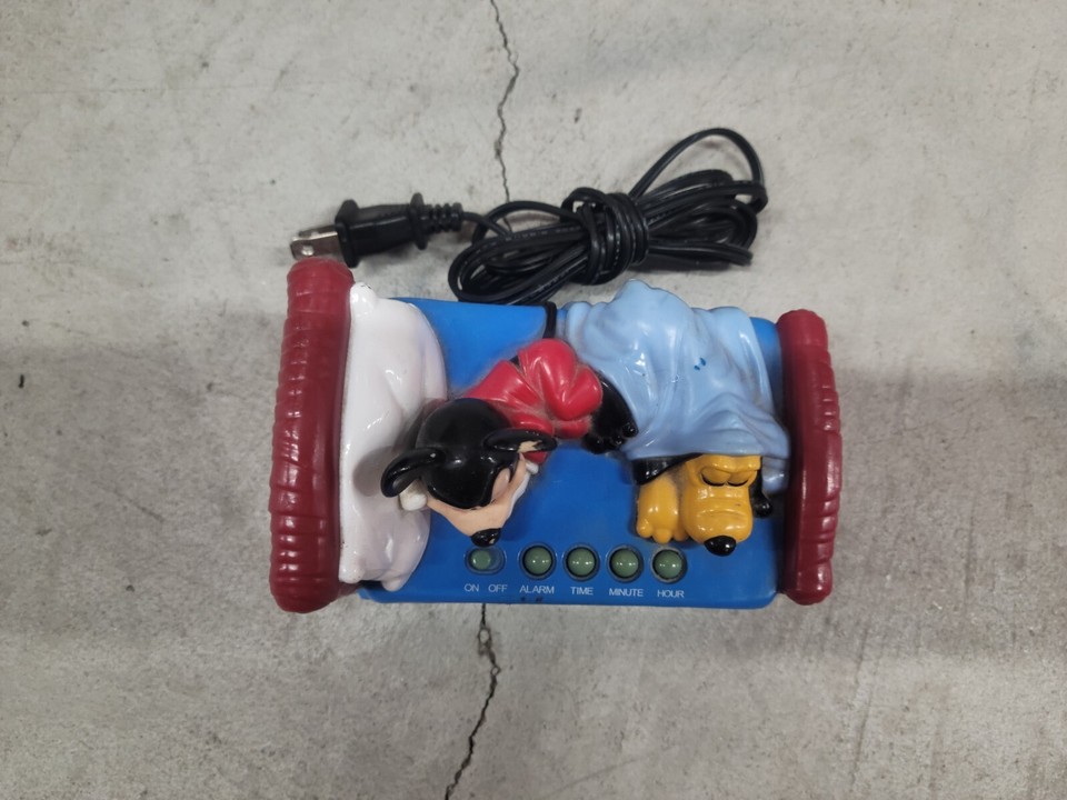 Vintage Disney Digital Alarm Clock Mickey Mouse Pluto Bed Westclox ...
