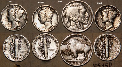 1919 / 1941 / 1945D 3 Mercury Silver Dimes Buffalo Nickle VF-XF bullion ...