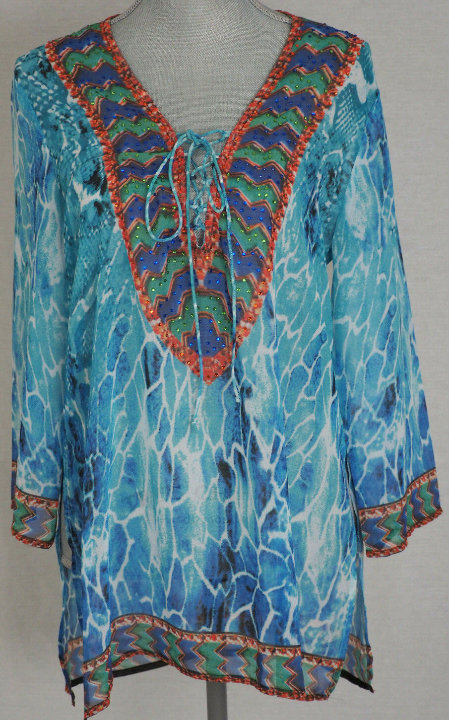 New BOSTON PROPER Watercolor Rhinestone Tunic Swim Cover Up - Sz Small ...