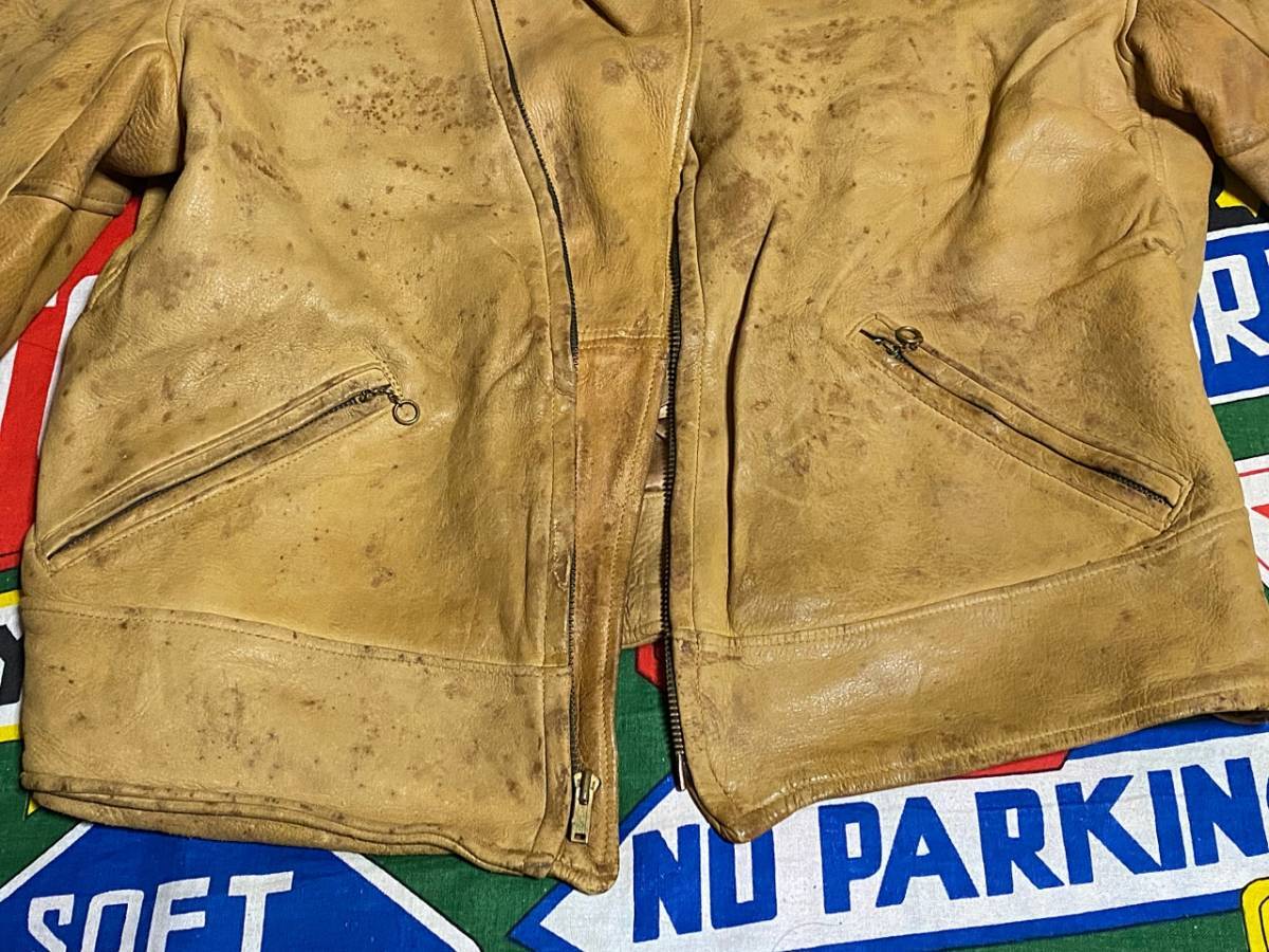 Deer Skin Double Riders Jacket 1940s Vintage U-shaped… - Gem