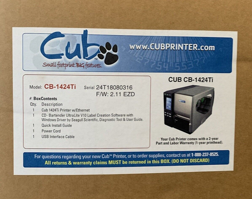 Printer Label CUB CB-1424Ti with Ethernet Connectivity (NEW) | eBay