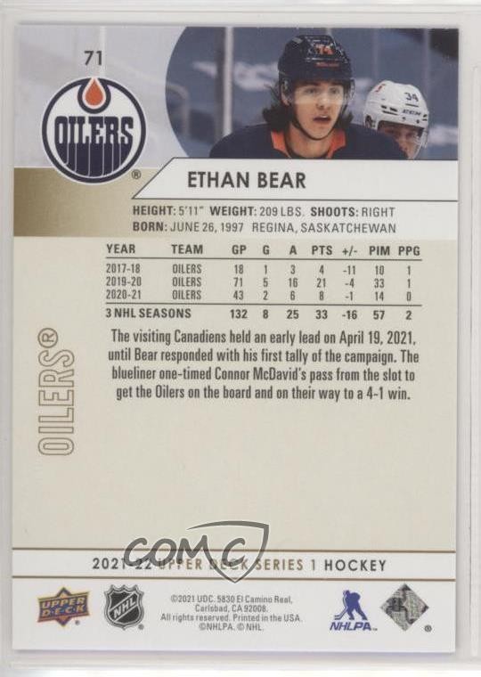 2021-22 Upper Deck Series 1 Silver Foil Ethan Bear #71 | eBay