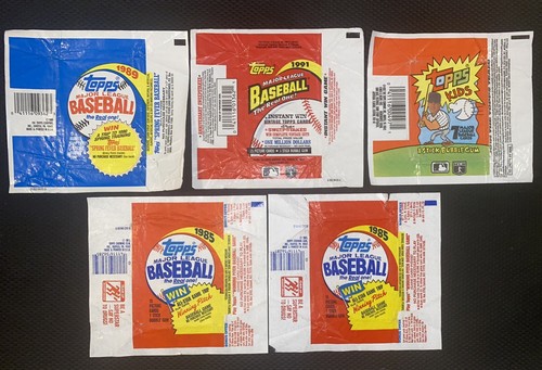 Topps Baseball Lot of 5 Wax Pack Wrappers - (2) 1985, (1) 1989, 1991 ...