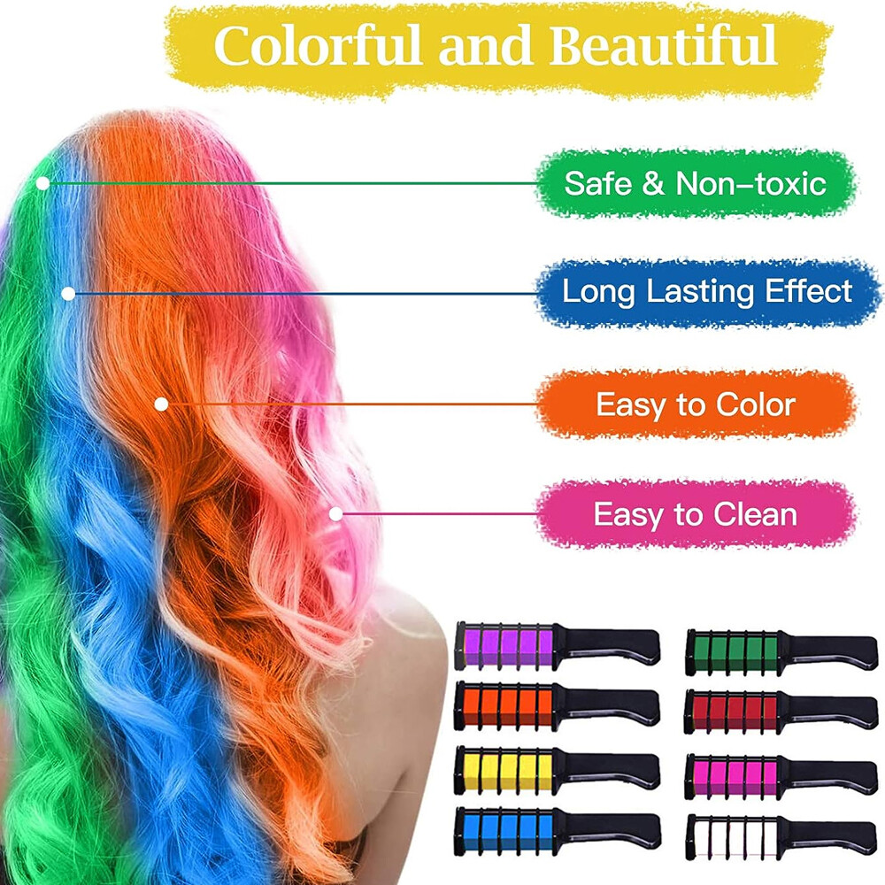 8PCS Hair Chalk Comb Temporary Bright Hair Color Cream for Girls Women ...
