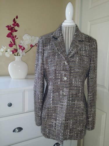 AUSTIN REED Womens Gray Woven Wool Blend Boucle Tweed Blazer Jacket Sz ...