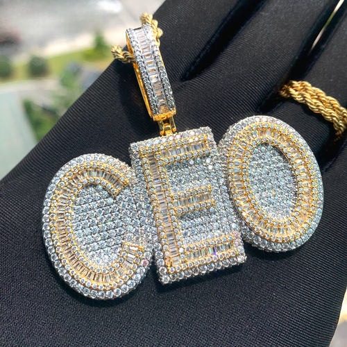 5AAA+ CZ Hop Hip Ice Out Bling CEO Two Tone Pendant Chain 14k Real Gold ...