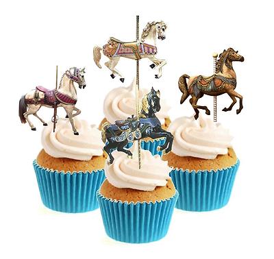 Novelty Carousel Horses Mix 12 Edible Stand Up wafer paper cake toppers ...