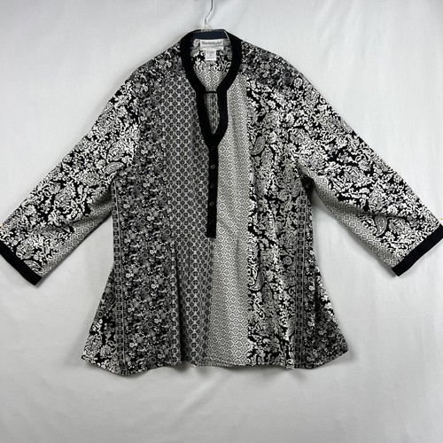 Northstyle Tunic Top Womens size XL Black White Floral Blouse V-neck ...