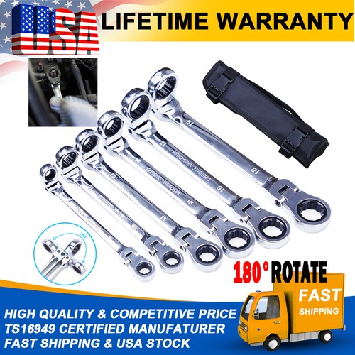 6Pc Heavy Duty Flex-Head Double Box End Ratcheting Wrench Extra Long ...