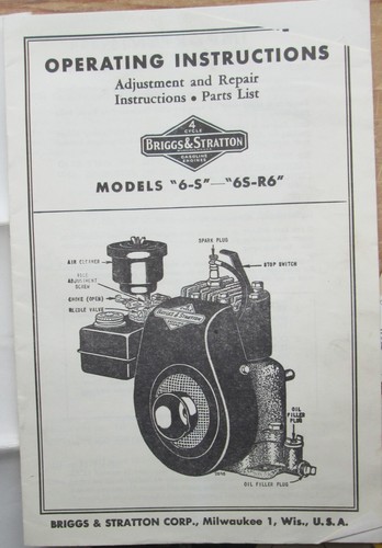 briggs & stratton Models 6-s 6s-r6 Adjustments & repair instructions ...