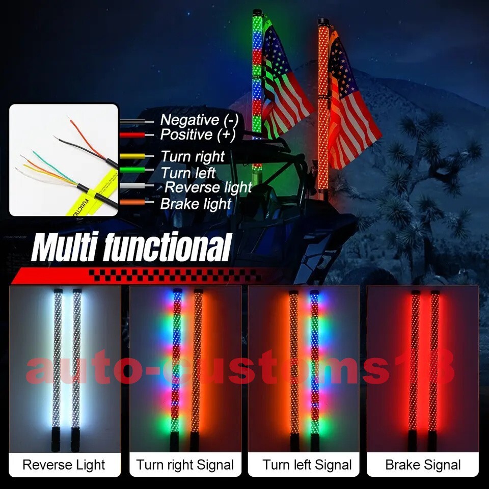 4ft Fat LED Whip APP Controlled Antenas De LED Quick Release Whip Light ...