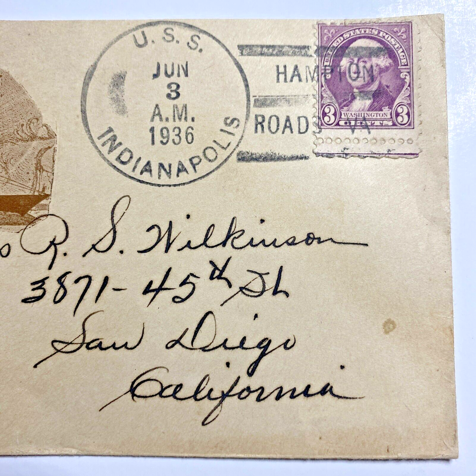 1936 USN Navy Stamped Cover USS Indianapolis Ship Mail Cross Equator ...