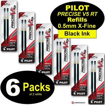 Pilot Precise V5 RT refills 77273, Black Ink 0.5mm Extra Fine 6 Packs ...