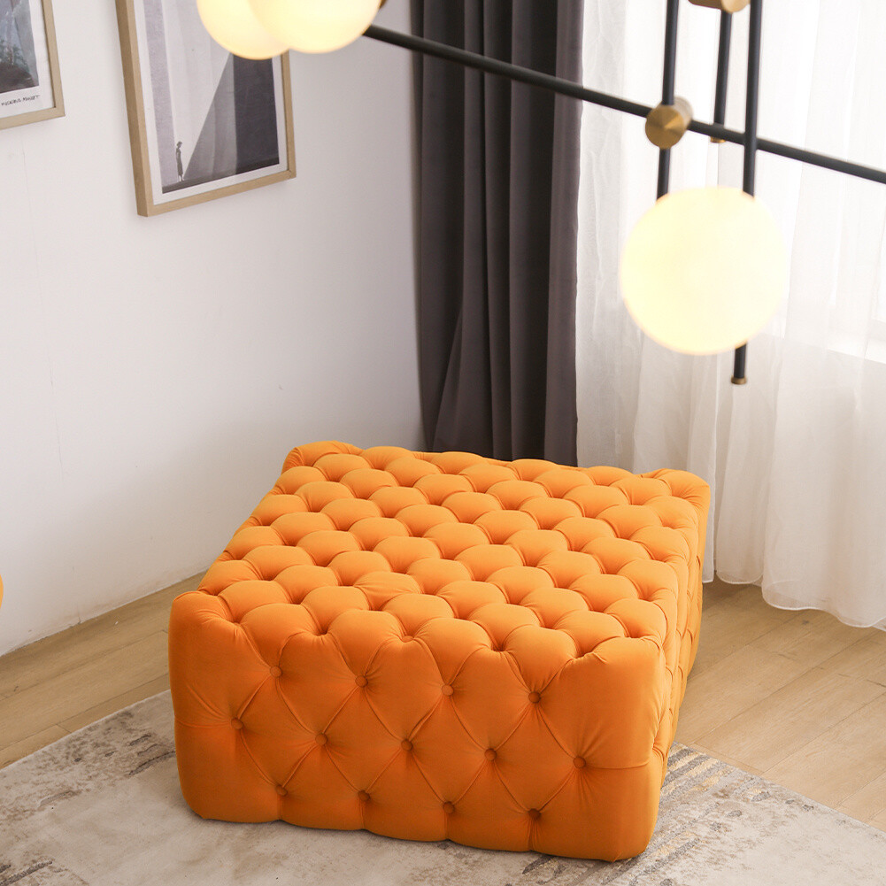 Chesterfield Button Plush Velvet Round/Square Pouffe Footstool Coffee ...