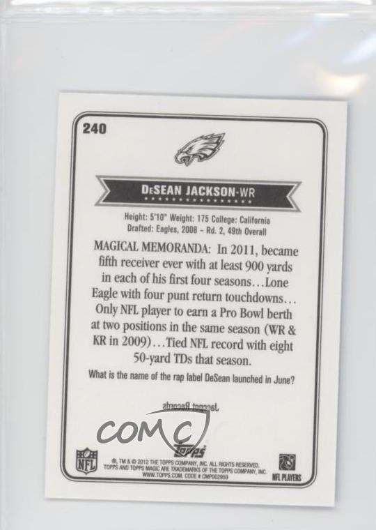 2012 Topps Magic Mini Blue DeSean Jackson #240 | eBay