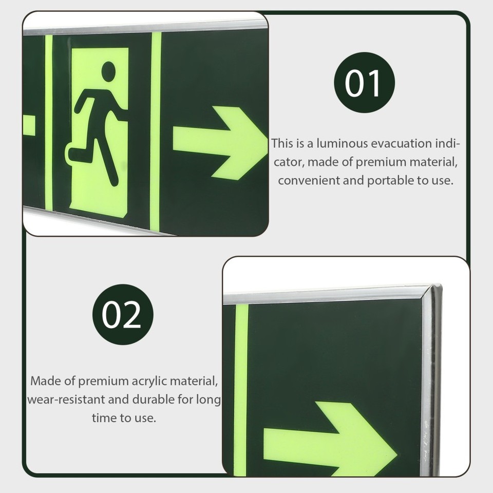 2pcs Glowing Direction Indicator Sticker Sign Adhesive Acrylic EXIT ...