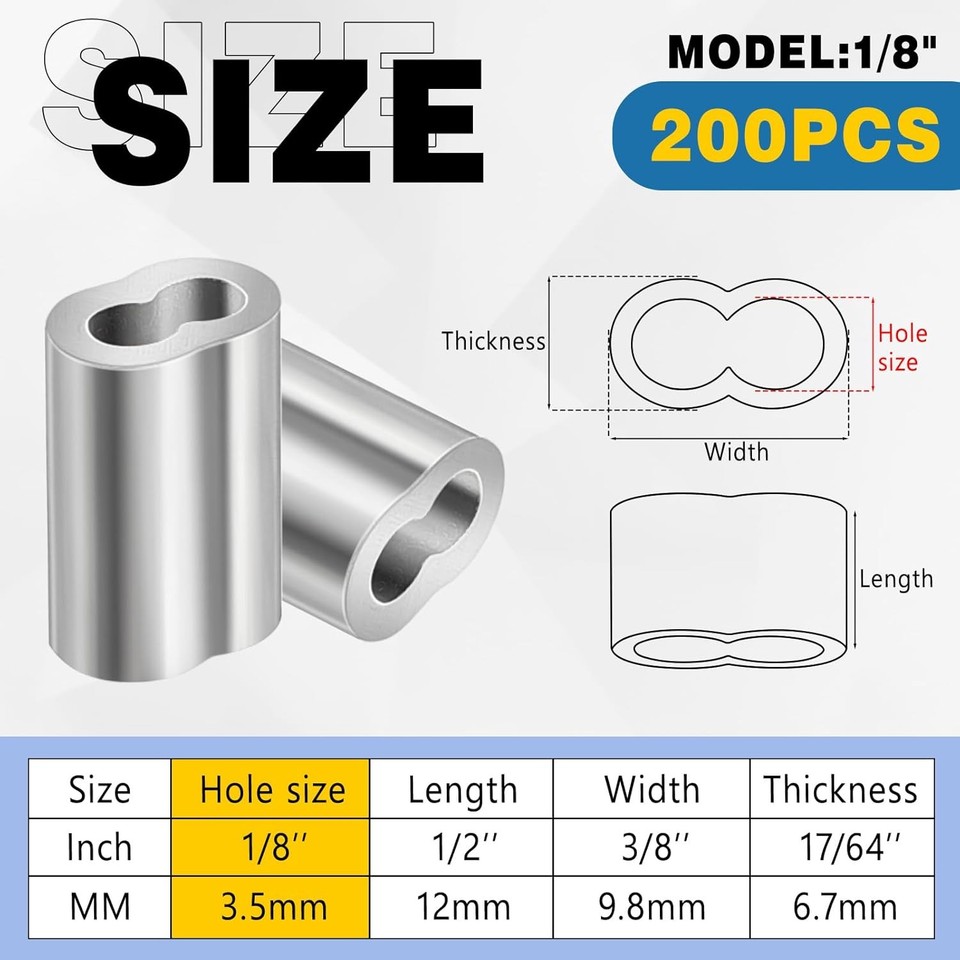 200 Pcs 1/8 Aluminum Crimping Loop Sleeve Cable Crimp Ferrules Wire Rope | eBay