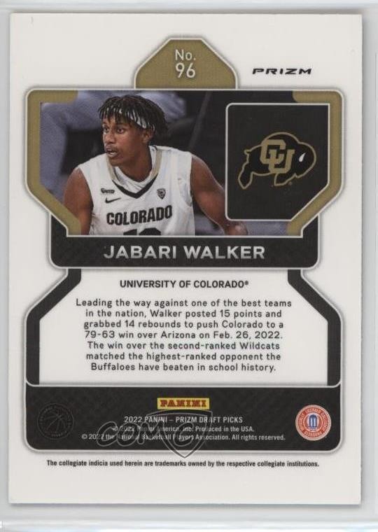 2022-23 Panini Prizm Draft Picks Purple Wave Prizm Jabari Walker #96 ...