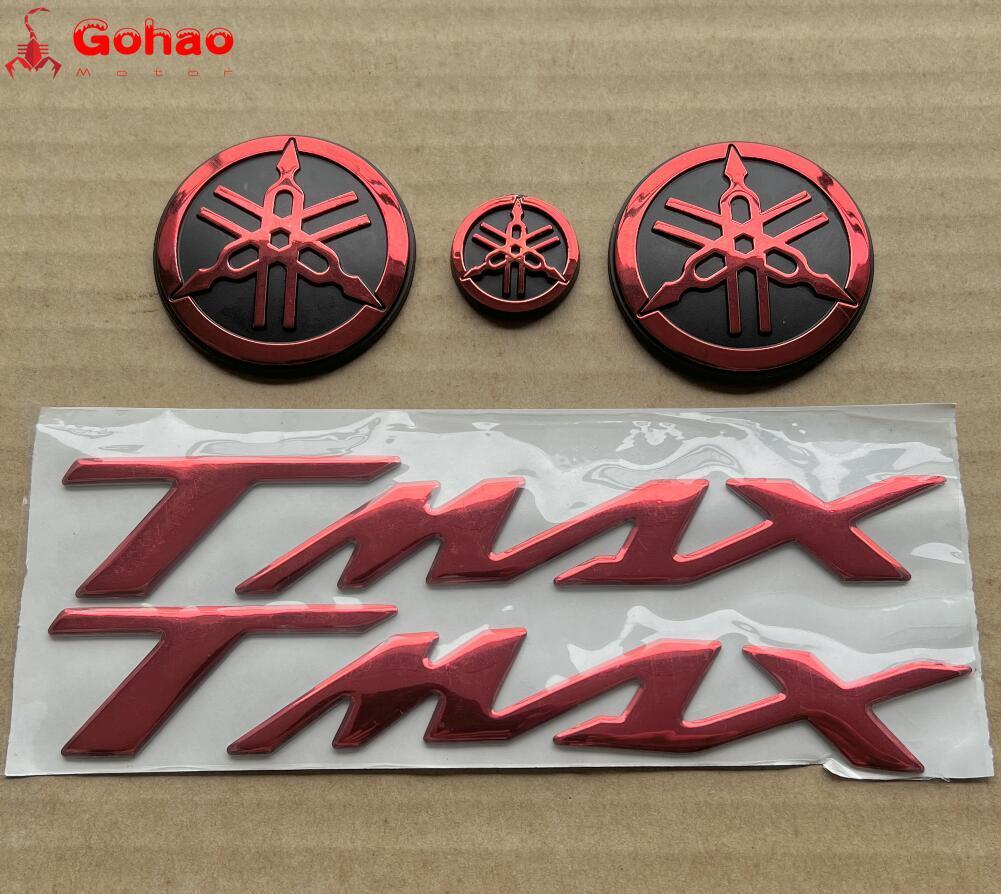 RED KIT 2 RESIN TMAX STICKERS WRITTEN + 3 FORKS BADGE 3D LOGO FOR TMAX ...