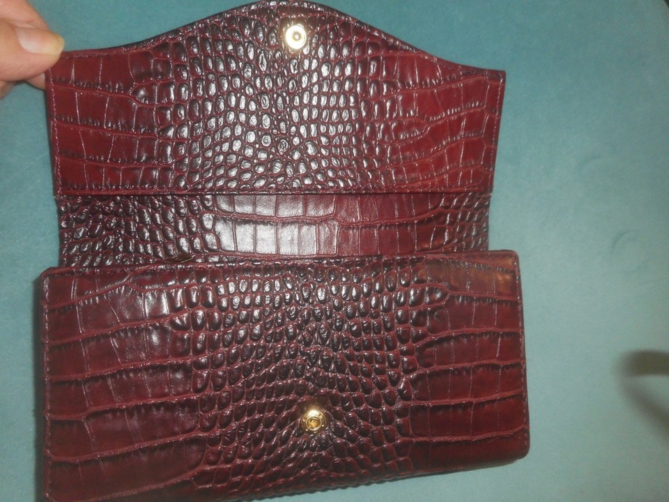 STAUER CROCODILE EMBOSSED LEATHER WALLET BURGUNDY / BROWN CLUTCH | eBay