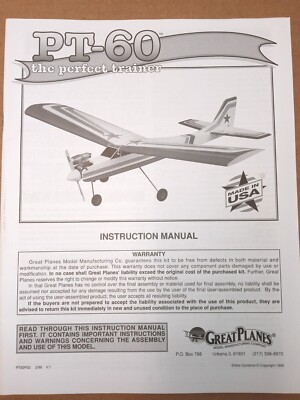 Great Planes PT-60 60 Size Manual Instruction Book PT60P03 New! OEM Not ...
