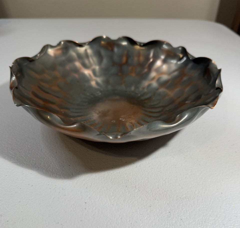 Gregorian Copper Solid Hammered Cripped Edge Bowl Signed 310 Textured ...